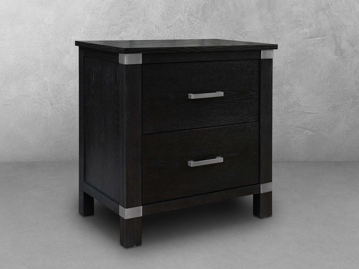 Black two drawer bedside table store