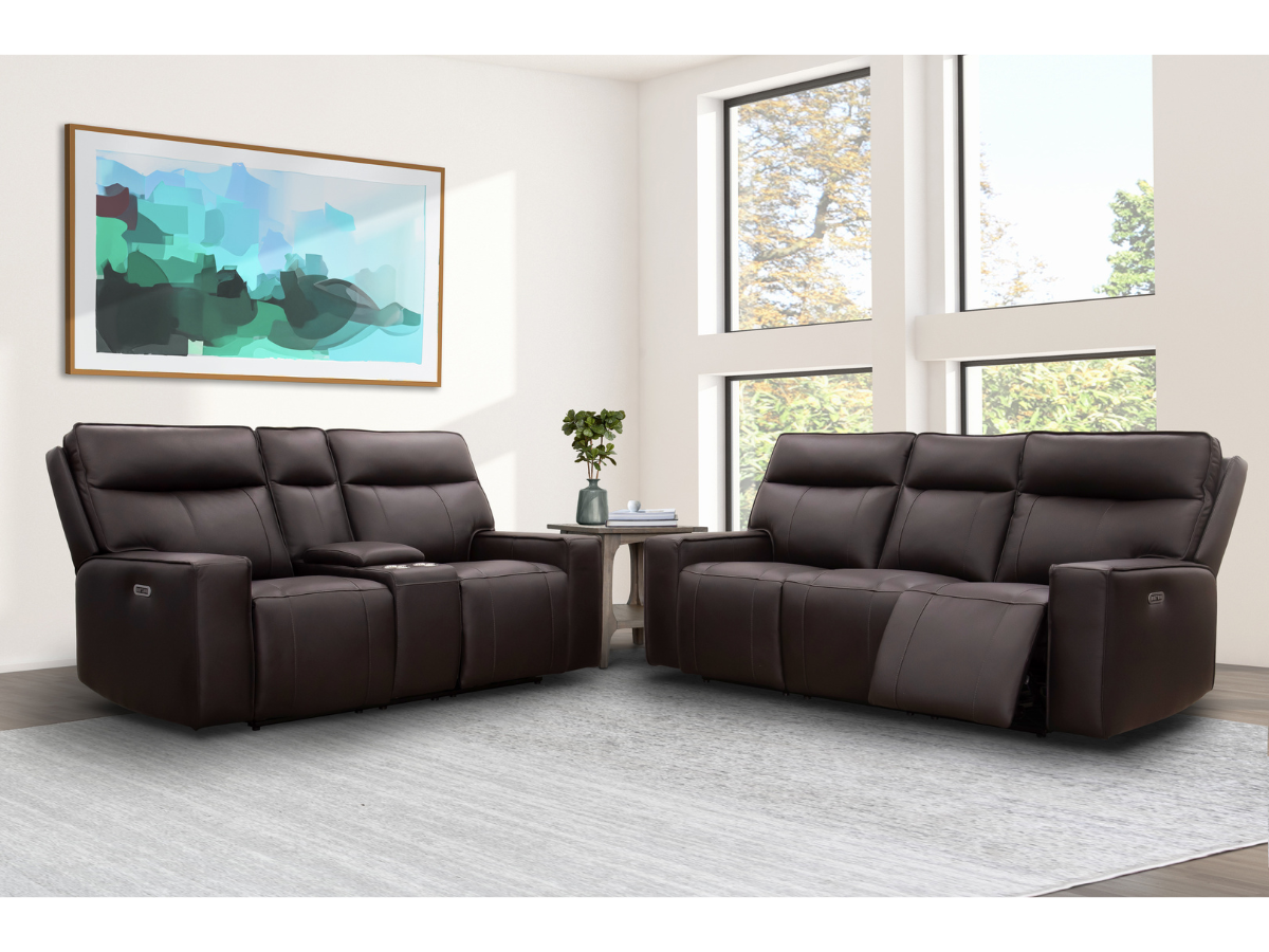 Layton 2 Pc Leather Power Reclining Set Brown